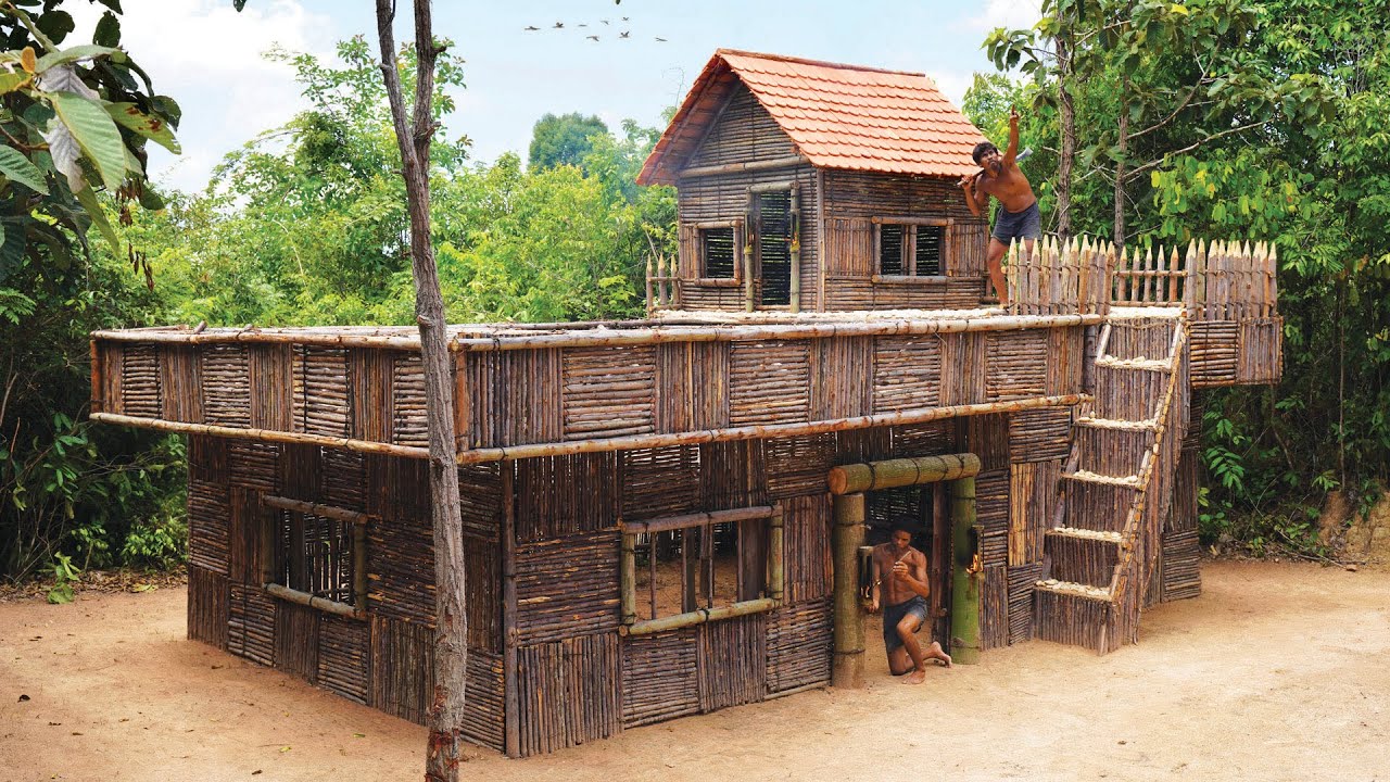 Building The Most Beautiful Survival House Villa By Primitive Skills ...