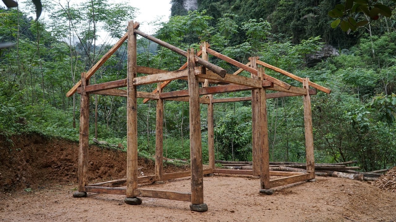 How To Build house, Full Shelter Build with Hand Tools | Primitive ...